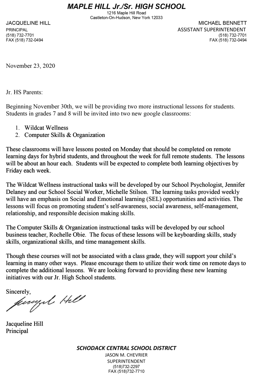 Letter for Grades 7/8 | Schodack Central School District