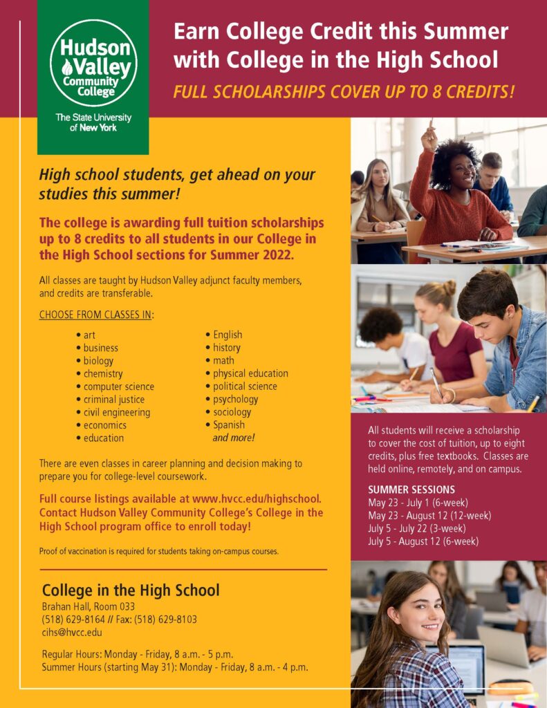 Free Summer College Coursework at HVCC | Schodack Central School District