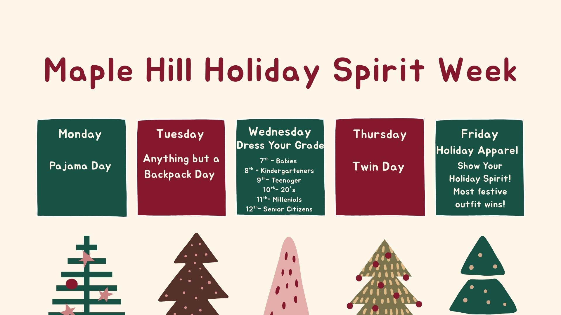Maple Hill Holiday Spirit Week is Dec. 15–19 | Schodack Central School ...
